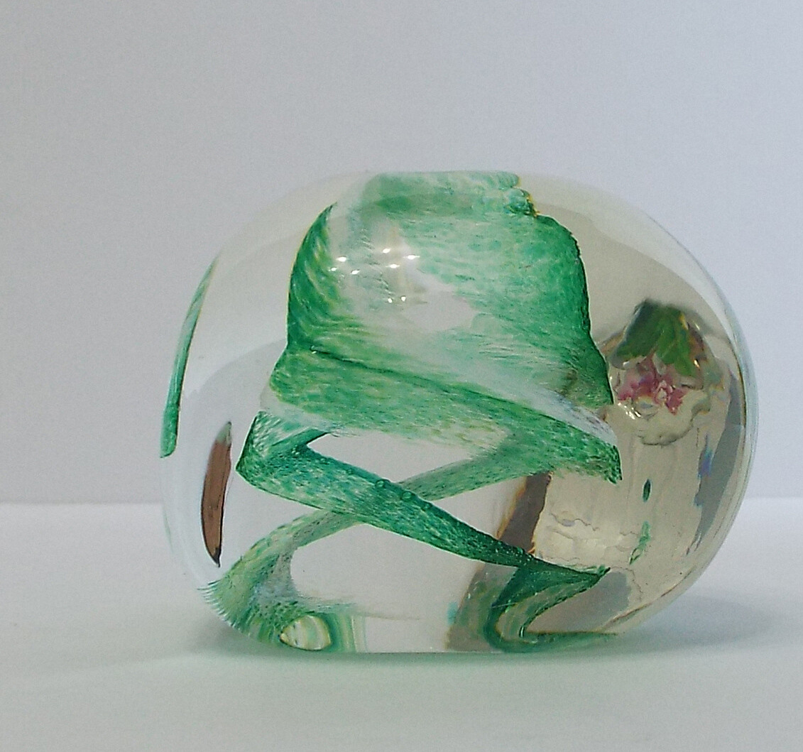 Selkirk Glass Scotland 1986 Paperweight Green & White Swirl Signed ...
