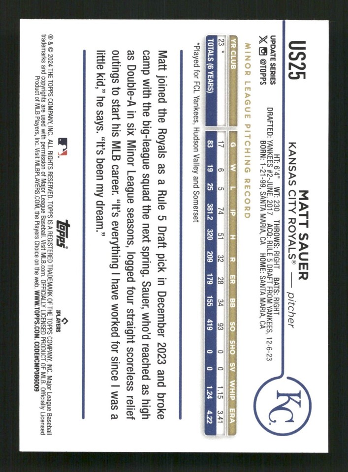 2024 Topps Update Matt Sauer #US 25 | eBay