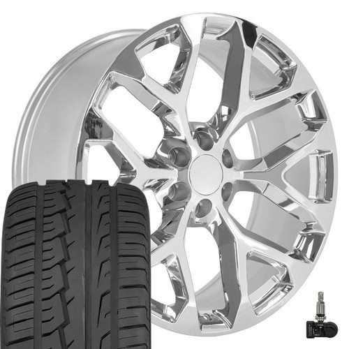 24 Inch Chrome Snowflake Rims, Tires & TPMS Set Fits Silverado Tahoe ...