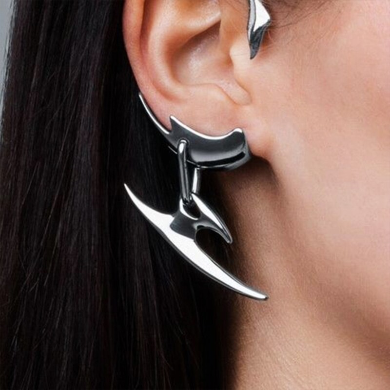Ear Clip Earring for Women Cyberpunk-Dagger-Pendant Clip on Earrings ...