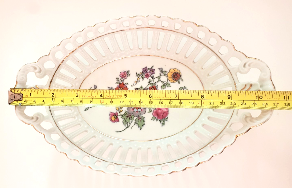 Vintage Reticulated Porcelain Dish Oval Germany Florals Scalloped ...