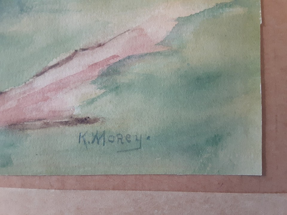 Vintage rural country spring painting Americana landscape farm house ...