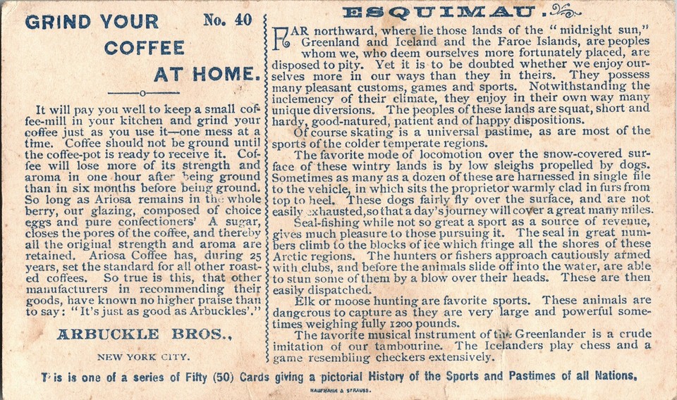 1893 Arbuckle Ariosa Coffee Victorian Trading Card Reindeer Dogs Seals ...