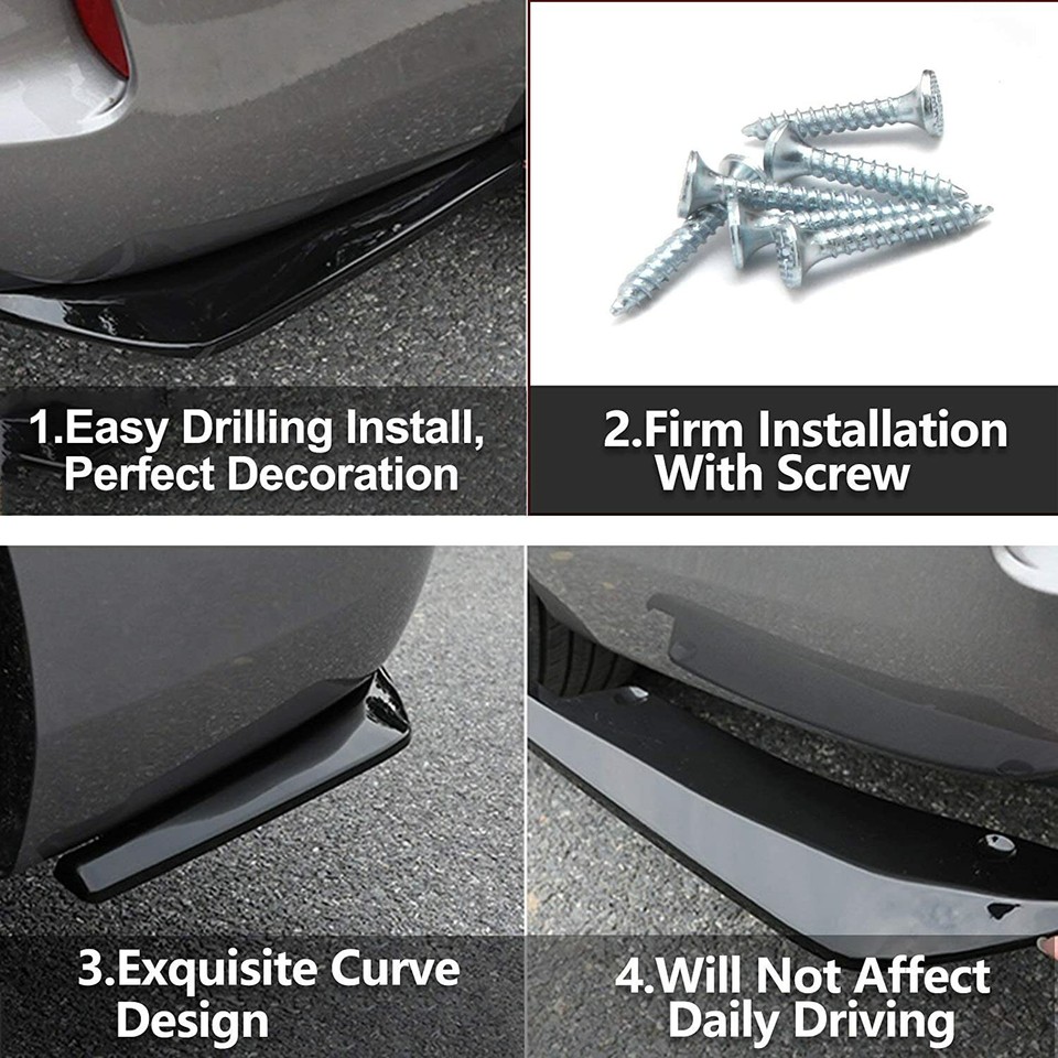 Carbon Fiber Black Rear Bumper Diffuser Side Fender Spoiler Lip Canard ...