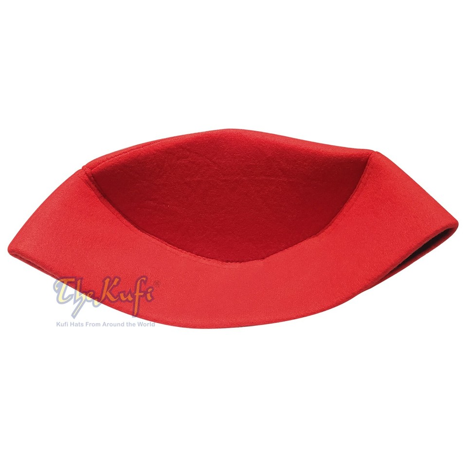 Solid Red Moroccan Fez-style Kufi Hat - Soft Islamic Prayer Cap Faux ...