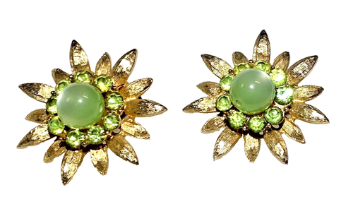 CORO Vintage Chic Signed Gold Tone Flower Rhinestone Clip Back Earrings ...