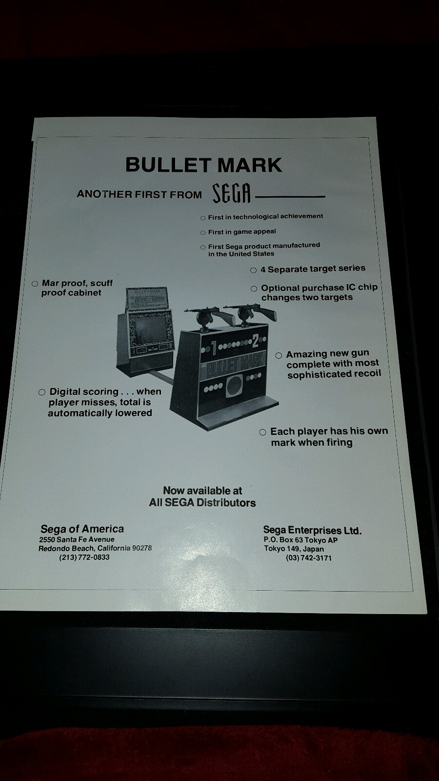 Sega Bullet Mark Rare Arcade Game Promo Poster Ad Framed! | eBay