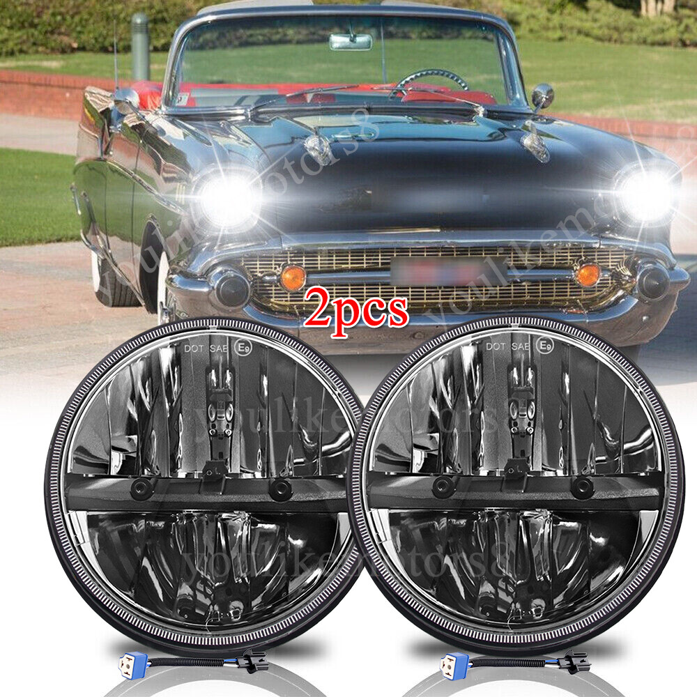 2x Fit Chevy Bel Air/150/210 Impala 1953 1954 1955-1957 7'' Round LED ...