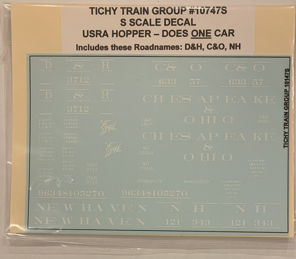 TICHY S SCALE DECAL-USRA HOPPER: INCLUDES NH. D&H, C&O - Does ONE Car ...