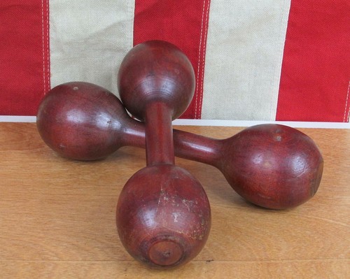 Vintage 1920s Spalding Wood Dumbells Gold Medal Hand Weights 1/2 Lb ...