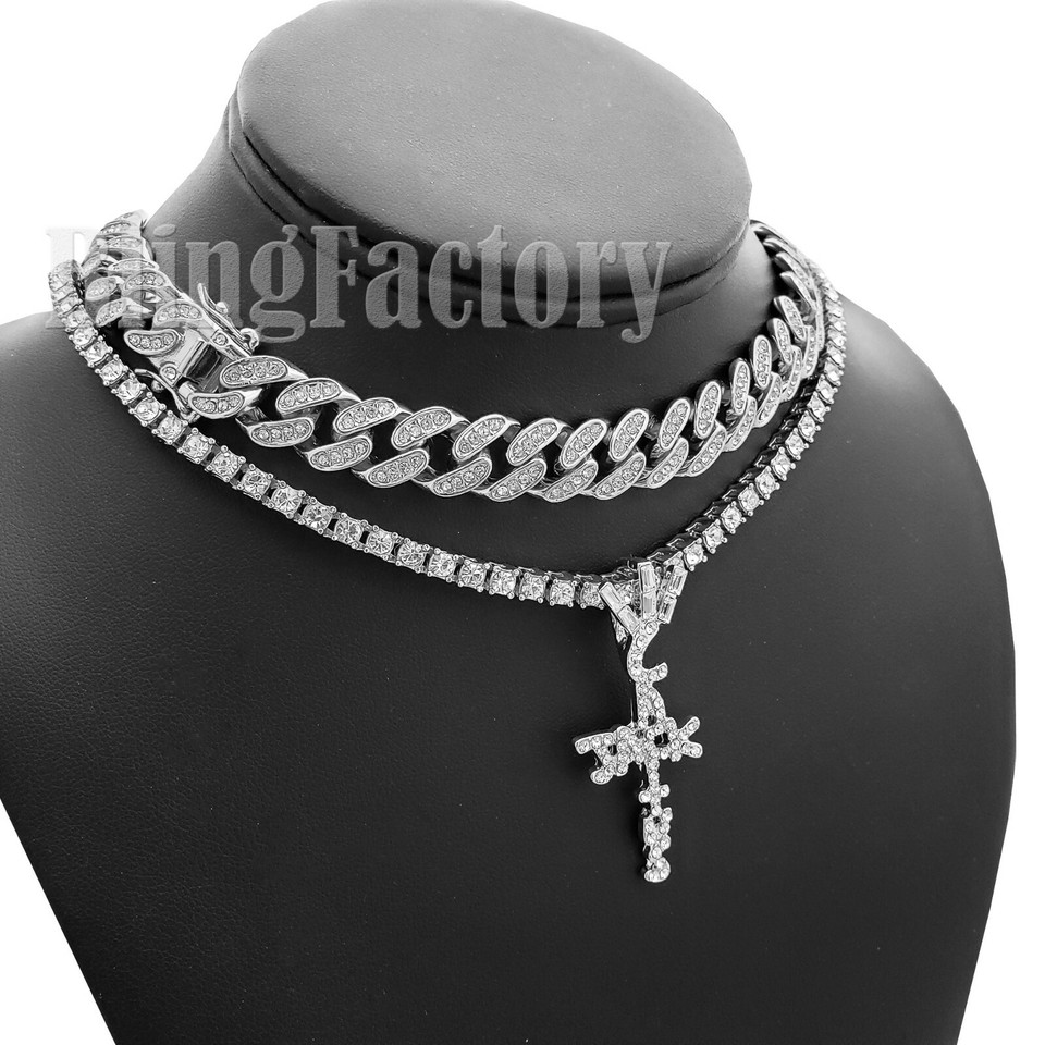 Travis Scott Cactus Jack Cross & 18" Iced Cuban & 1 Row Chain Hip Hop ...