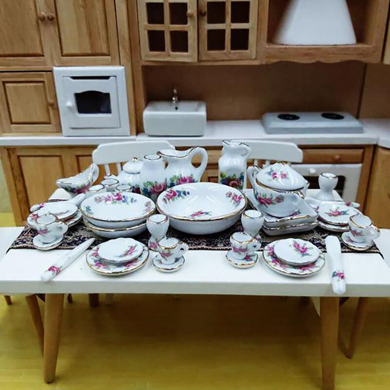 40pcs/set DollHouse 1:12 Scale Miniature Tableware Porcelain China Tea ...