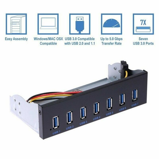 7 Port USB 3.0 Hub 5gbs 5.25inch Cd-rom Drive Bay CD ROM Front Panel ...