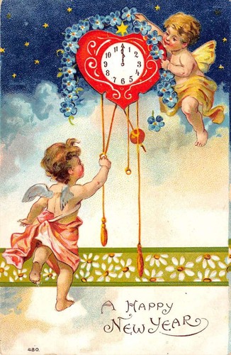 Happy New Year Cupid Angel Heart Clock Antique Postcard K56089 | eBay