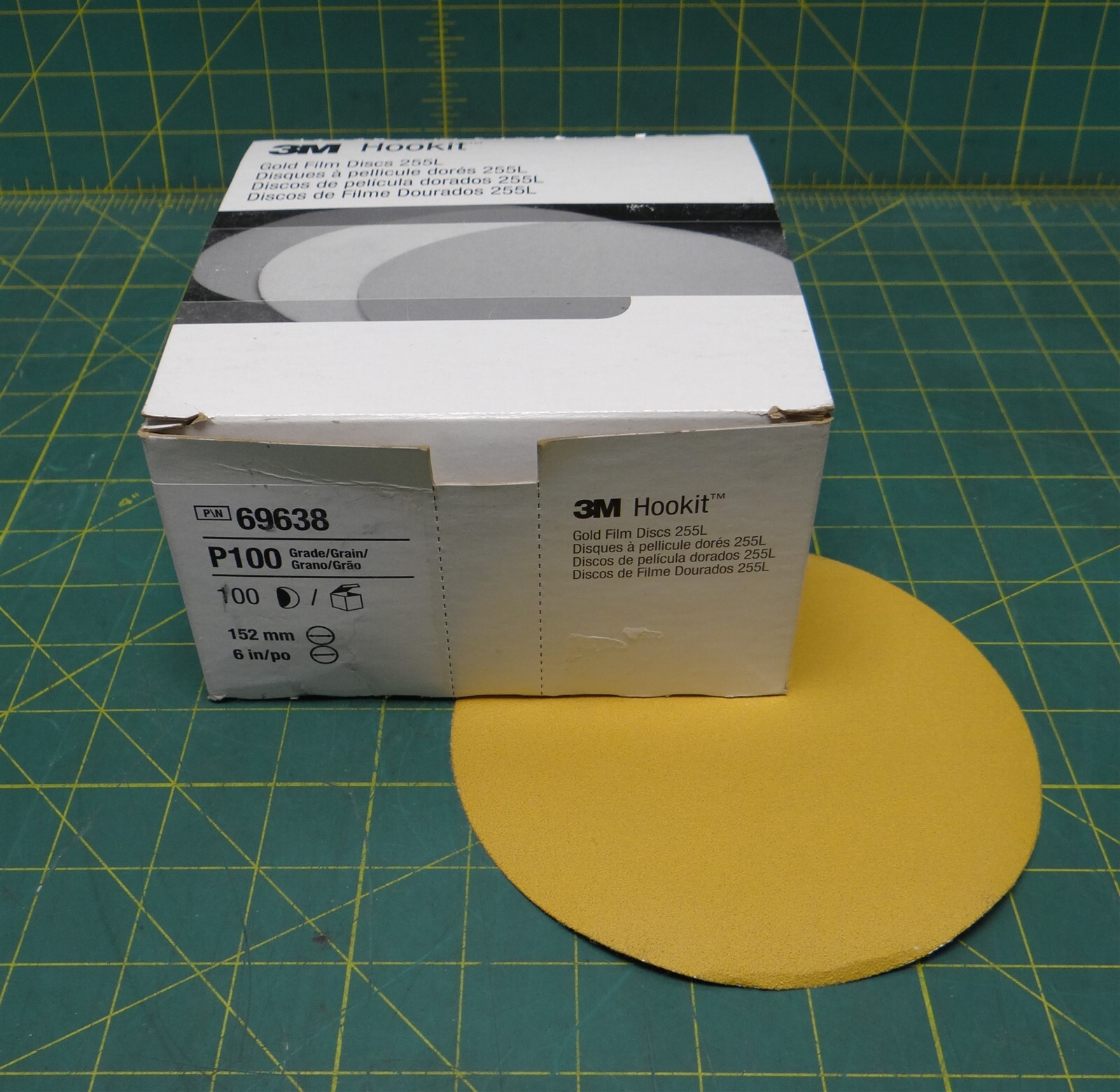 (Box of 100 Discs) 3M 69638 6" Diameter Hookit 255L Gold Film Discs ...