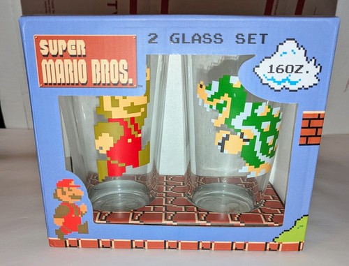 Nintendo Super Mario Bros Collectible 2 Pint Glass Set 16 oz Bowser ...