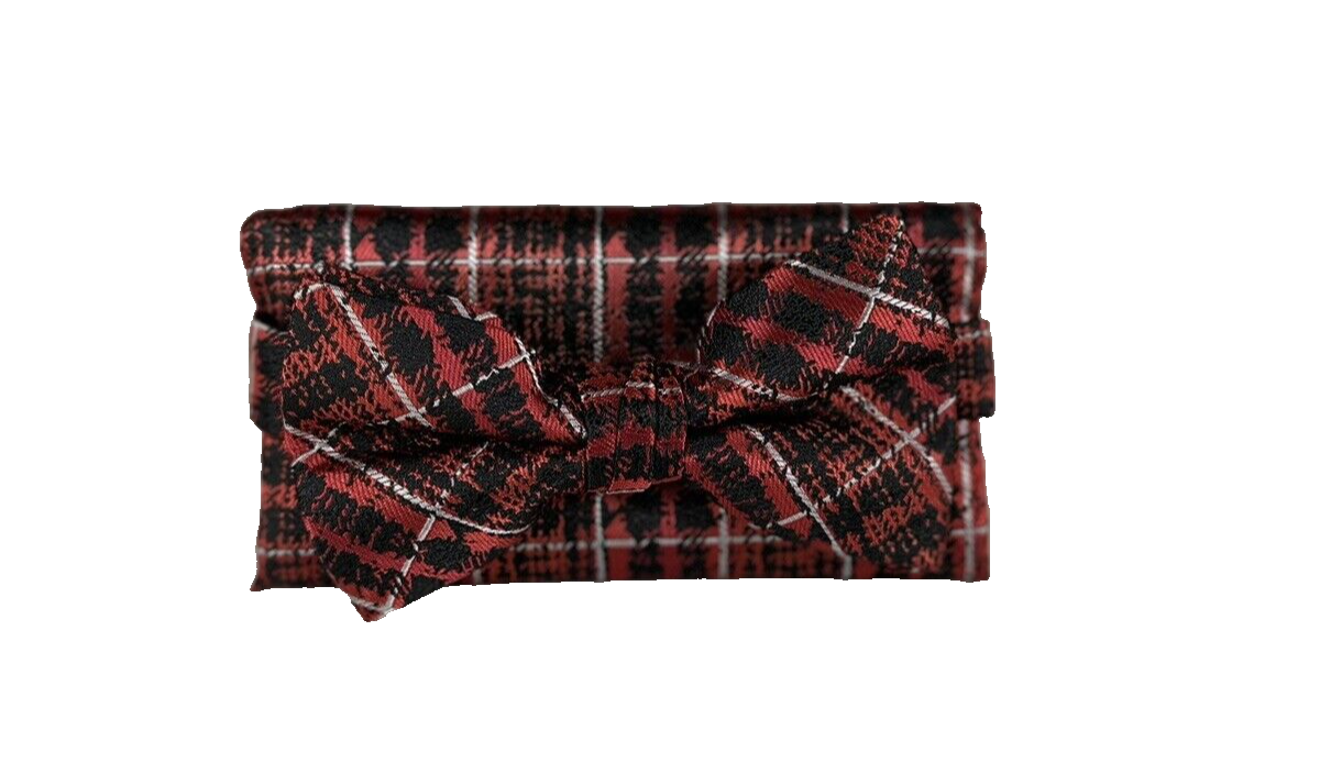Stacy Adams Men's Bow Tie Hanky Red Silver Black Houndstooth Pattern 2. ...