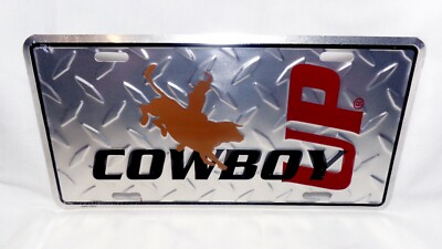 COWBOY UP Rodeo License Plate Embossed Aluminum Diamond Bull Rider ...