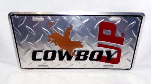COWBOY UP Rodeo License Plate Embossed Aluminum Diamond Bull Rider ...