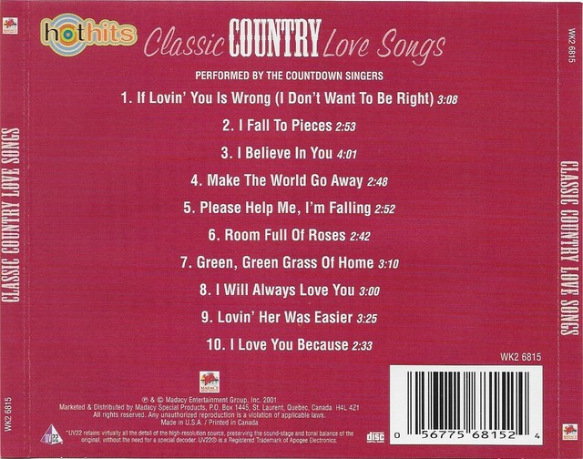 Classic Country Love Songs, Vol. 2 by The Countdown Singers (CD, 2001 ...