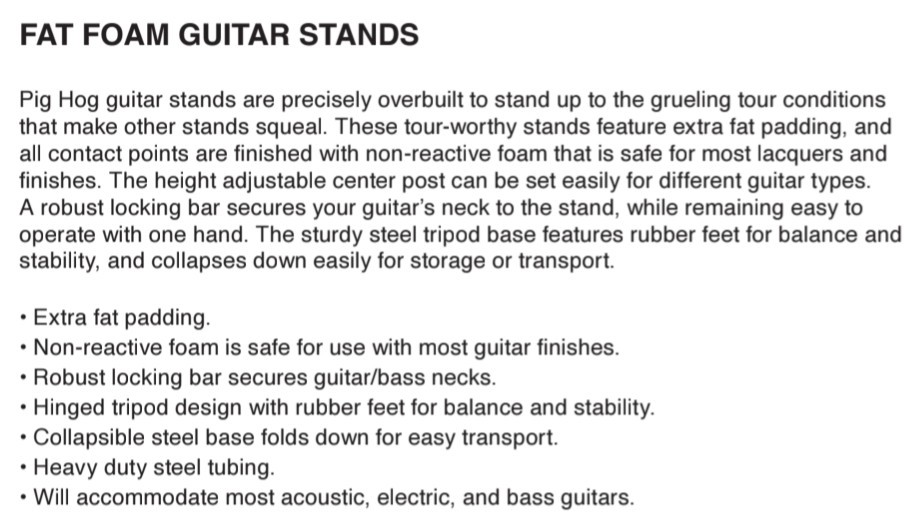 Pig Hog Fat Foam Guitar Stand White | eBay