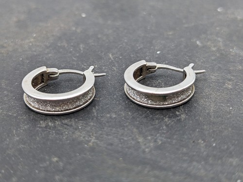 Vintage Sterling Silver 925 Diamond Dust Textured Hoop Earrings Pierced ...