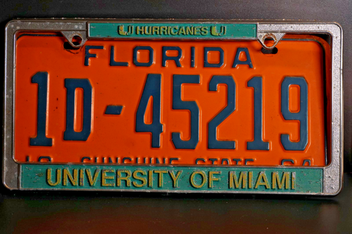 1964 - FLORIDA - LICENSE PLATE & UNIVERSITY OF MIAMI HURRICANE PLATE ...