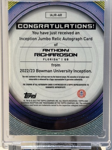 2022-23 Bowman Inception U Inception Autograph Jumbo Relics Anthony ...