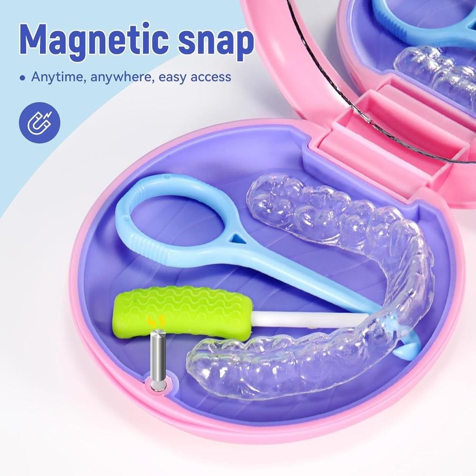 Retainer Container Case with Mirror Dental Retainer Holder Denture Case ...