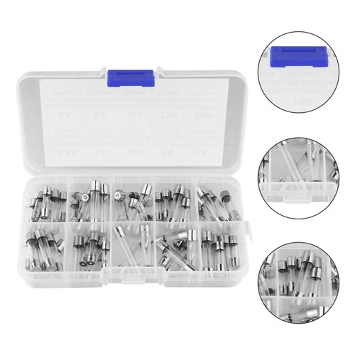 60 Pcs Slow Blow Fuse Assortment Glass Fuses Kit Tube Cylinder Cap Type ...