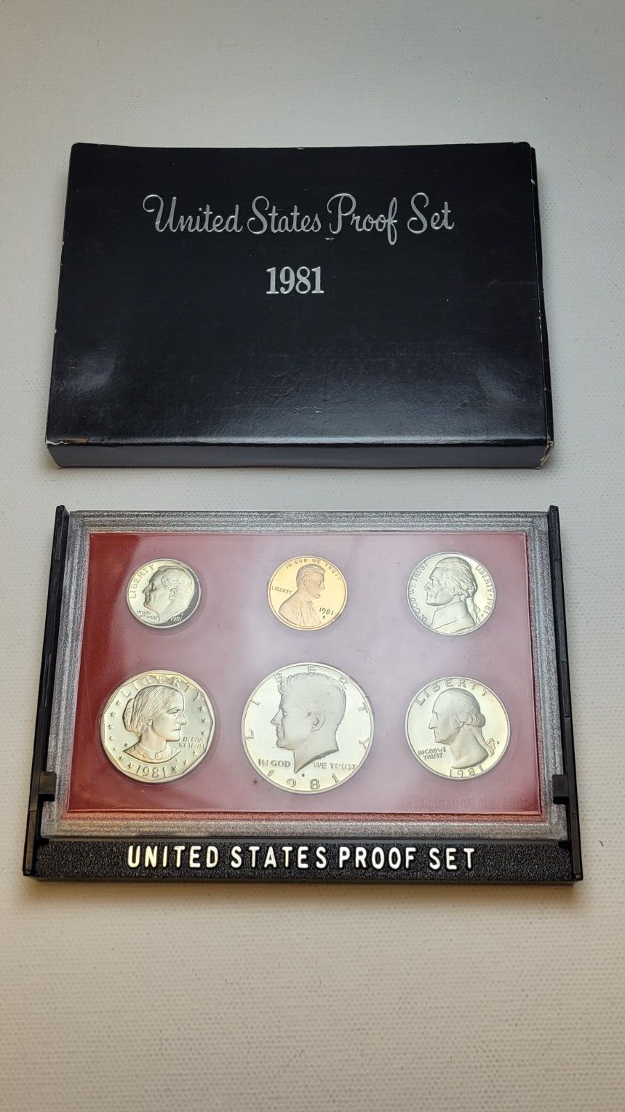 1981 US Mint Proof Set Type 2 Dollar Nickel Type 1 Cent Dime Quarter ...