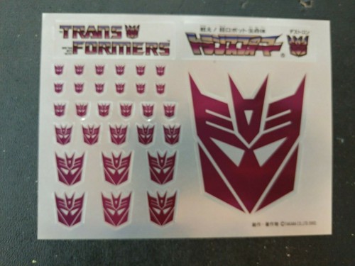TRANSFORMERS G1 SILVER BACKED DECEPTICON LOGO STICKER SHEET US SELLER ...