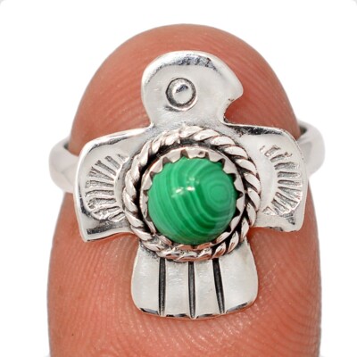 Bird - Natural Malachite - Congo 925 Sterling Silver Ring Jewelry s.6 ...