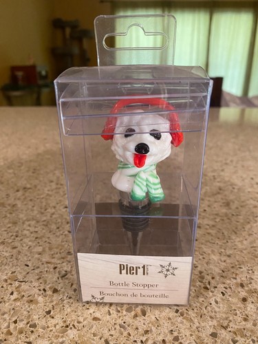 Pier 1 Dog Ceramic Puppy Lover Wine Bottle Stopper Ear Muff Pooch ...