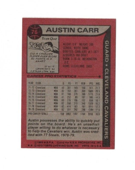 1979 Topps AUSTIN CARR Cleveland Cavaliers card #76 NM | eBay