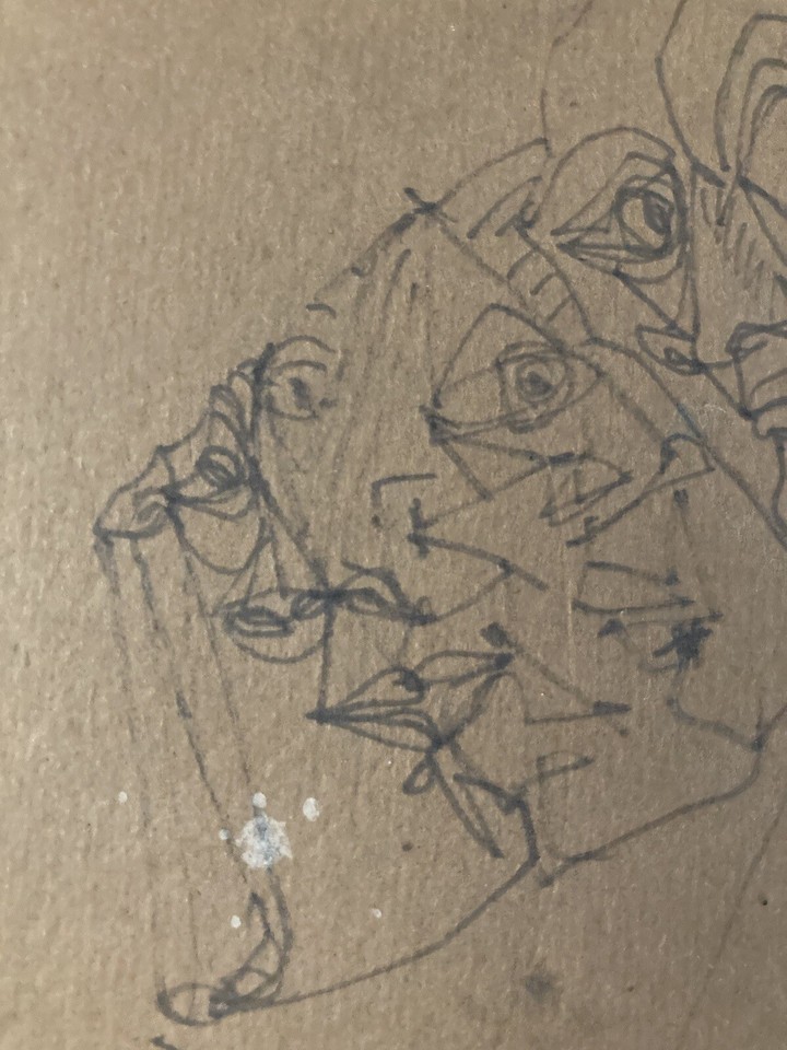 Very Nice Drawing Cubism 1950 Face Head Portrait Cubist Ink to Identify ...