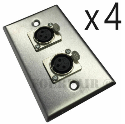 4 Pack - 2-Port Dual Socket XLR Female Stainless Steel Microphone Mic ...