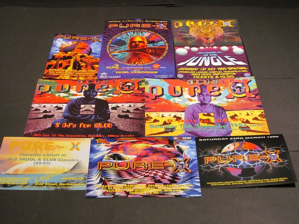 8 PURE X OLDSKOOL JUNGLE DRUM N BASS RAVE FLYERS DREAMSCAPE HYSTERIA DJ ...