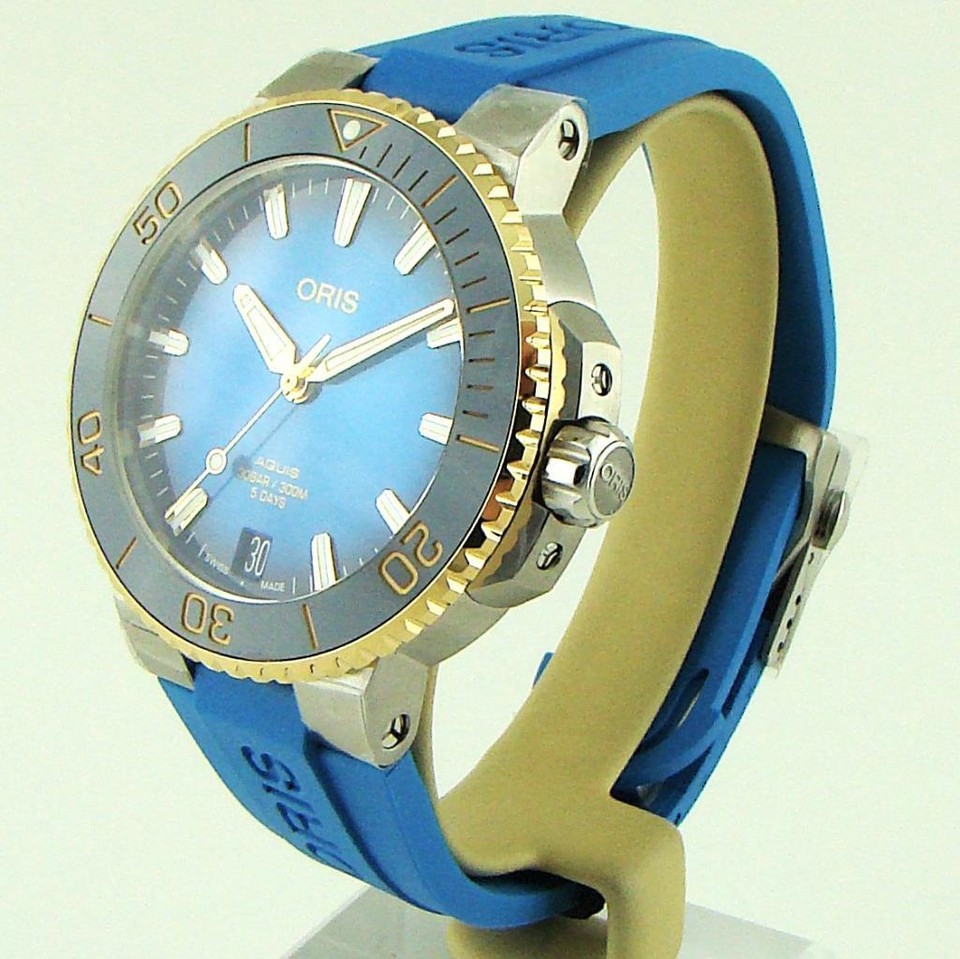 New 2026 Oris Aquis Date Blue Dial Gold 41mm 01 400 7769 6355-07 4 22 ...