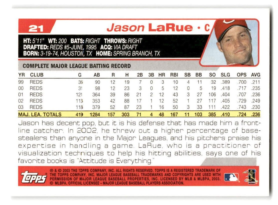 Jason LaRue 2004 Topps #21 Cincinnati Reds BASEBALL | eBay