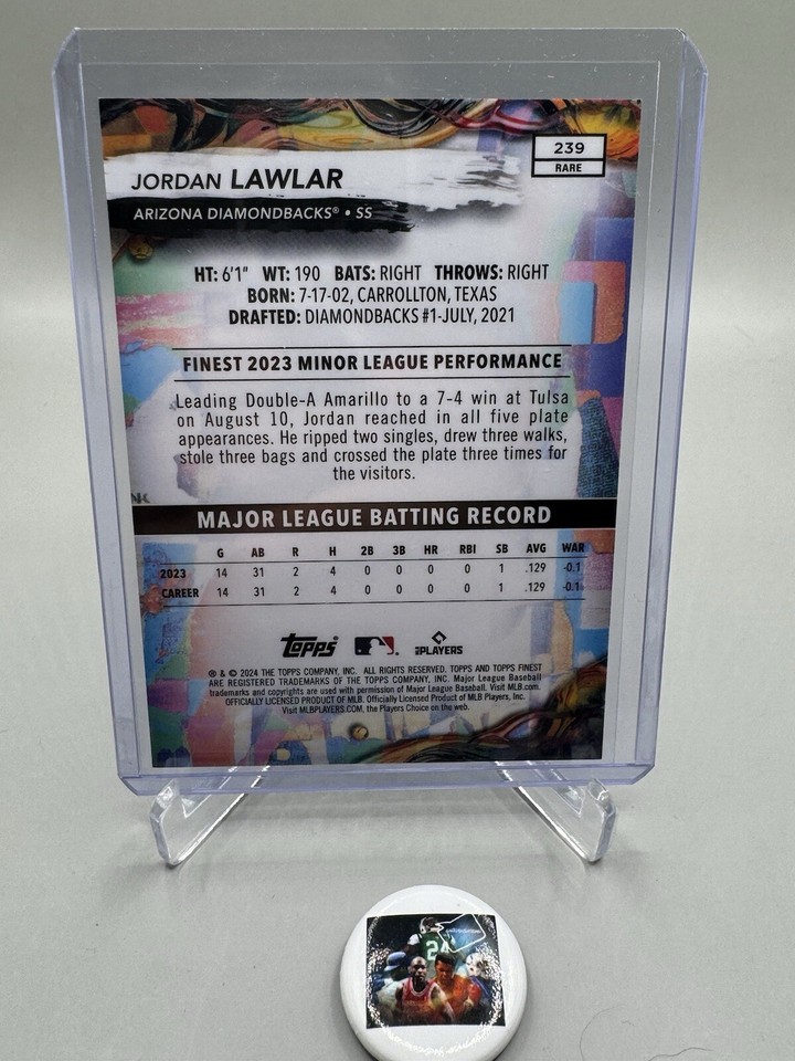2024 Topps Finest Jordan Lawler RARE Blue /99 RC #239 SP Arizona ...