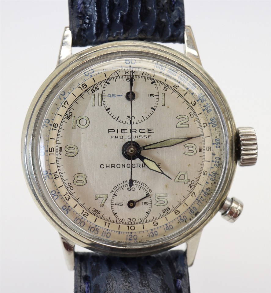 Pierce Vintage 1940s Mono-pusher Chronograph Watch Tachymeter Telemeter ...