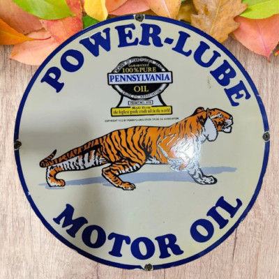 Power Lube oil Pure Porcelain Enamel Heavy Metal Sign 30 Inches Double ...