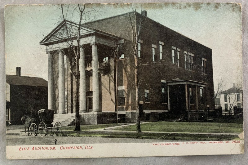 Antique Postcard HAND COLORED Elk's Auditorium Champaign Illinois | eBay