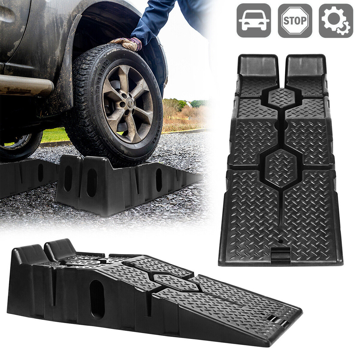 2 Heavy Duty Rubber Plastic 5 Ton GVM Low Clearance Garage Vehicle Car ...