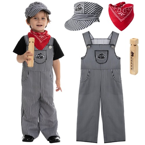 Kids Train Engineer Costume for Halloween Dress Up, Unisex Role Play 3 ...