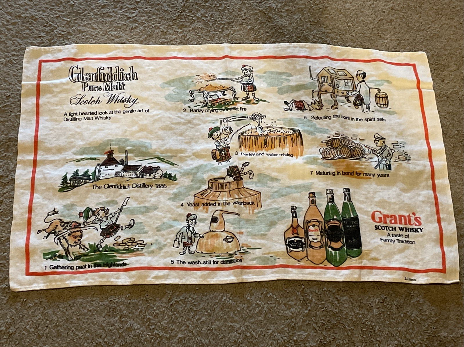 Vintage Glenfiddich & Grant’s Scotch Whisky Tea/Bar Linen Towel 27x17 ...
