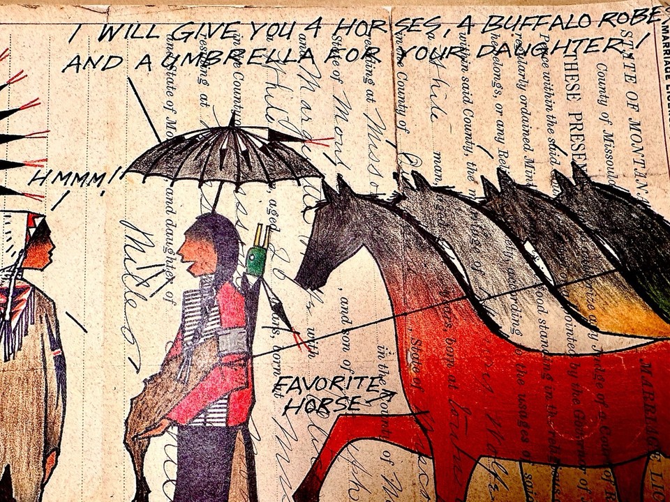 Jim Yellow Hawk Original -Native American Ledger Art On Ledger Paper ...