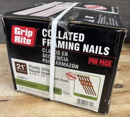 Grip-Rite 034 Collated Fasteners 3-1/4" Galvanized Framing Round Smooth ...