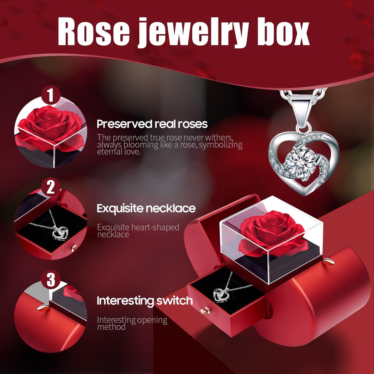 Preserved Rose Gift Valentine's Gift: Preserved Red Rose In Heart Box ...